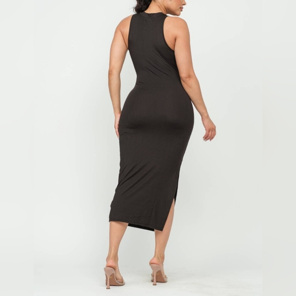 Dresses | Black Tank Cutout Side Slit Midi Dress | Poshmark